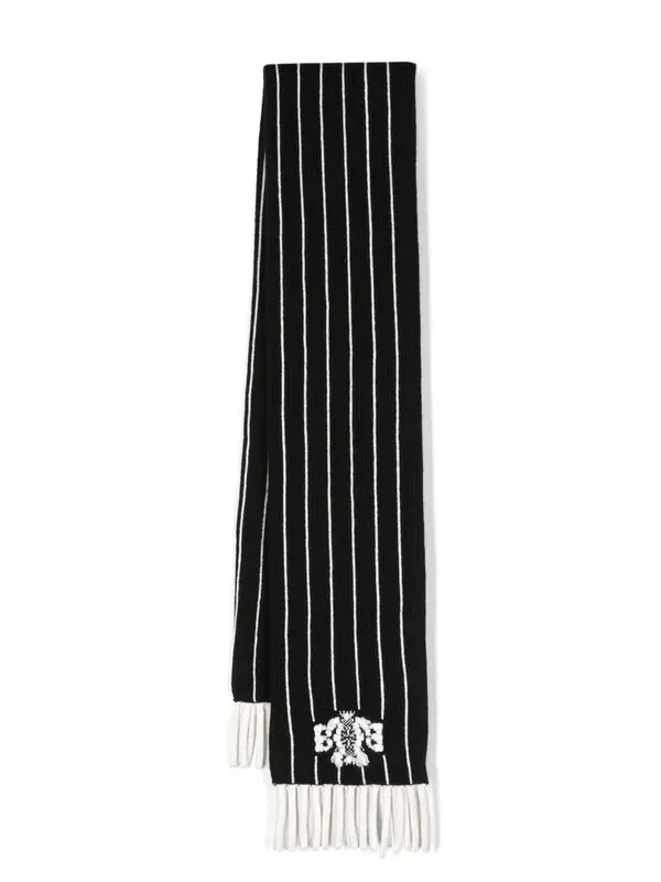 BARRIE Stripe-print Logo-crest Scarf - Black