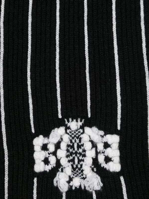 BARRIE Stripe-print Logo-crest Scarf - Black