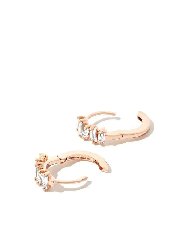 SUZANNE KALAN Rose Gold Baguette Diamond Huggie Hoop Earrings - Pink