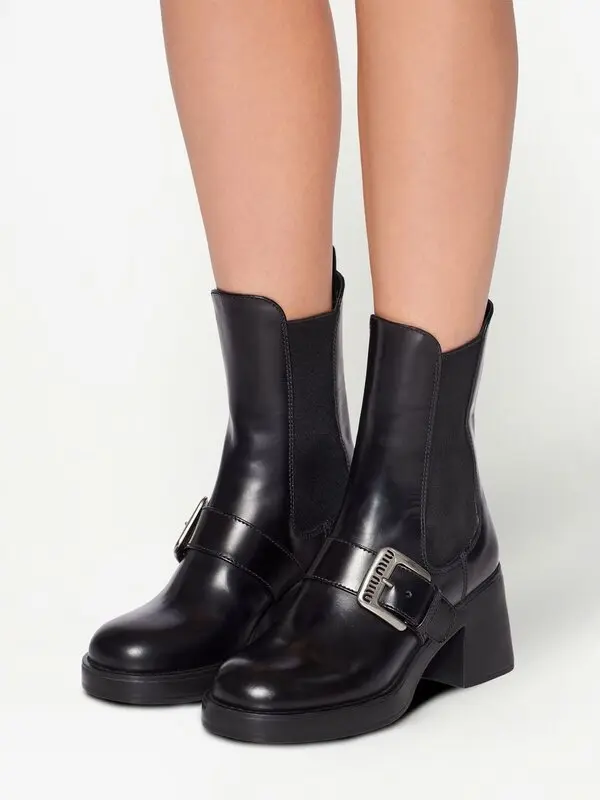 Miu Miu Buckle-Detail Ankle Boots - Black | Editorialist