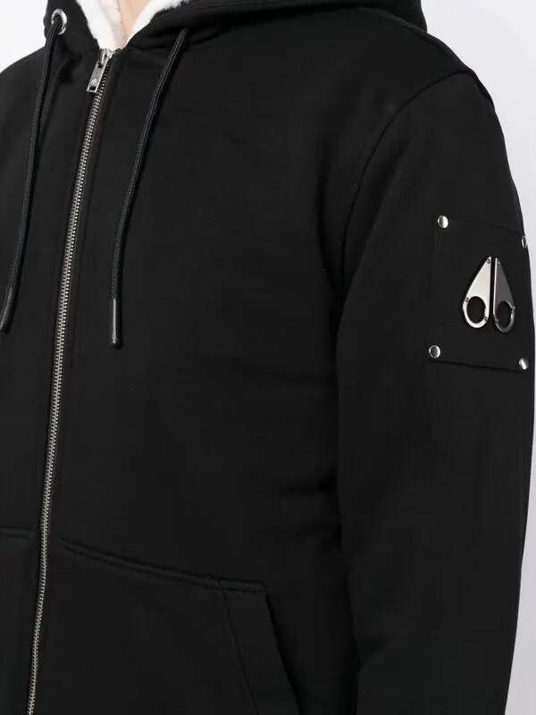 Moose Knuckles Logo Plaque Zip-up Hooded Jacket - Black