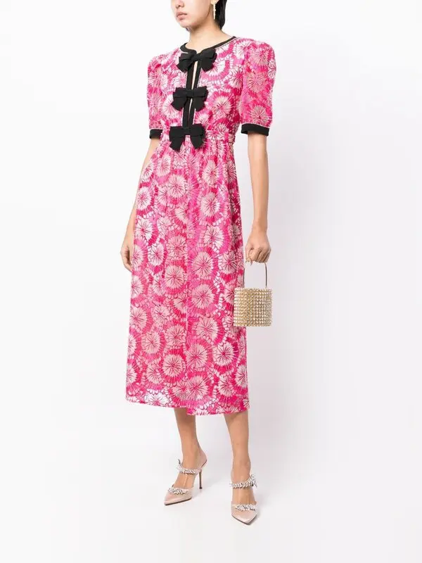 pink saloni bow dress Saloni Jamie Bow-Embellished Midi Dress - Pink