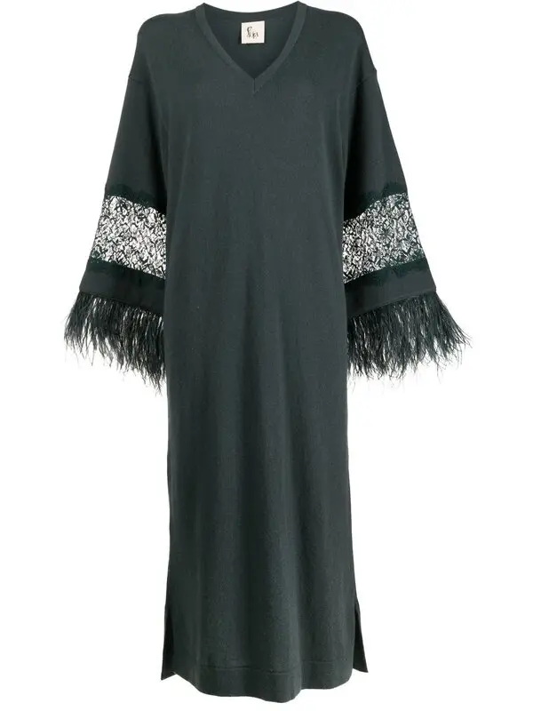 PAULA Floral-lace Detail Knitted Dress - Green