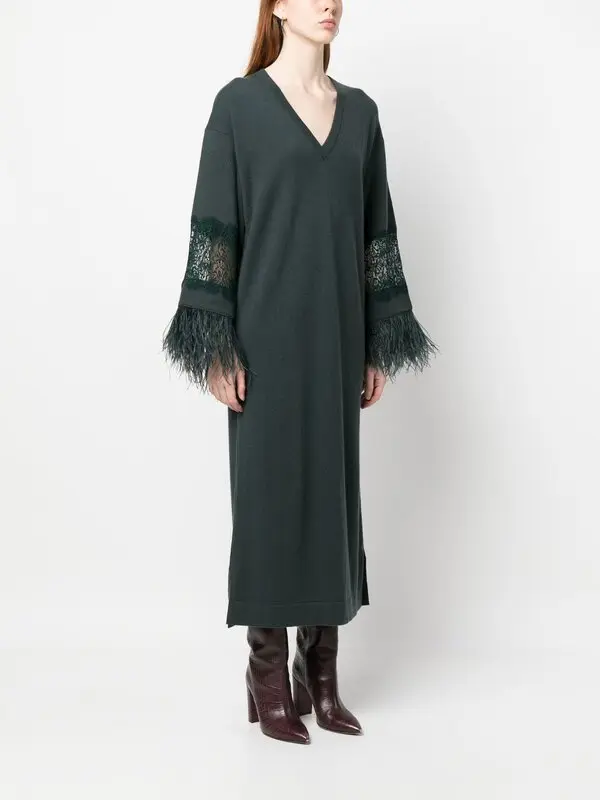 PAULA Floral-lace Detail Knitted Dress - Green