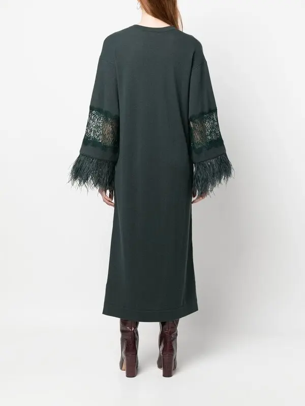 PAULA Floral-lace Detail Knitted Dress - Green