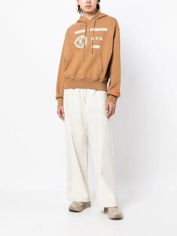 Heron Preston Medieval Heron-print Cotton Hoodie - Brown