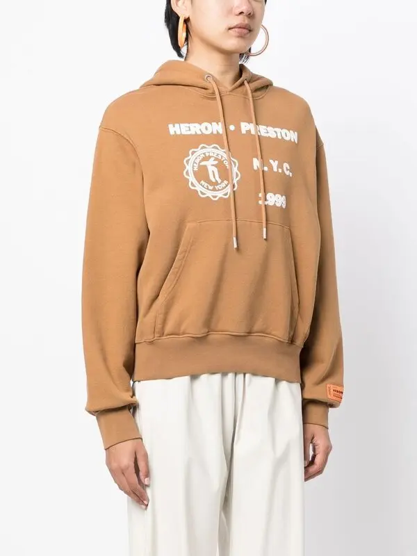 Heron Preston Medieval Heron-print Cotton Hoodie - Brown