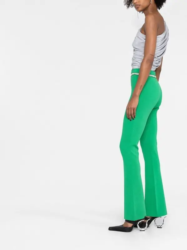 Rabanne Rhinestone-embellished Ribbed-knit Flared Trousers - Green