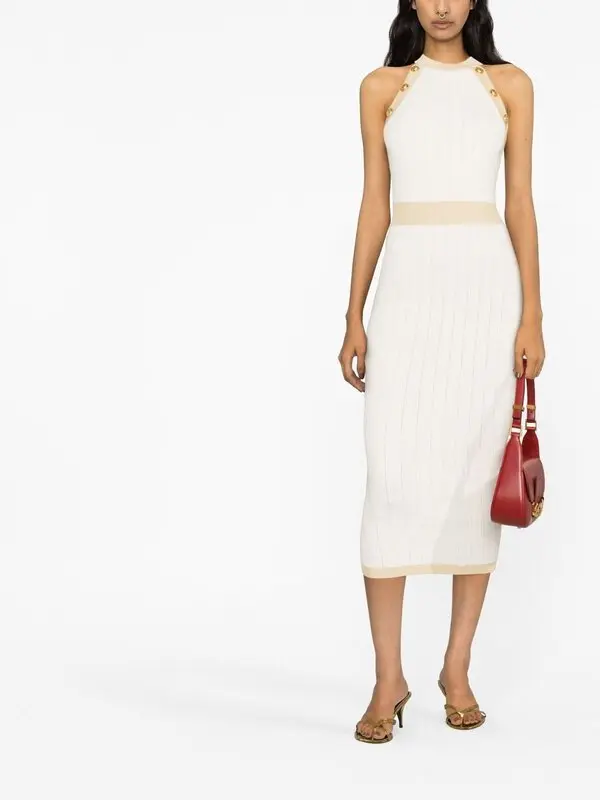 Balmain Button-detailed Knitted Halterneck Dress - Neutrals