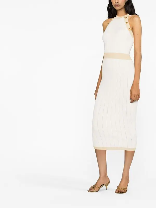 Balmain Button-detailed Knitted Halterneck Dress - Neutrals