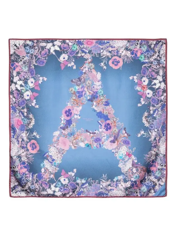 ASPINAL OF LONDON Floral-print Silk Scarf - Blue