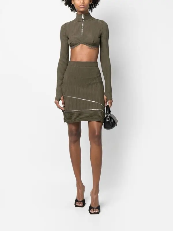 ANDREĀDAMO Zip-detail Ribbed Knit Skirt - Green