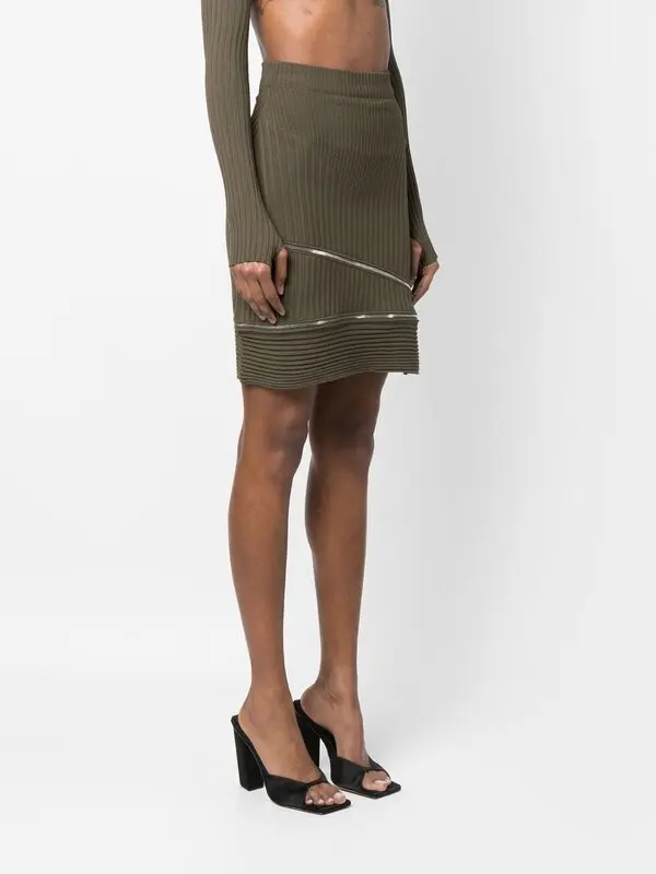 ANDREĀDAMO Zip-detail Ribbed Knit Skirt - Green