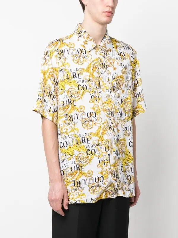 Versace Baroque-print Short-sleeve Shirt - White