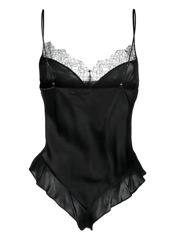 MAISON CLOSE Lace-trimmed Silk Body - Black