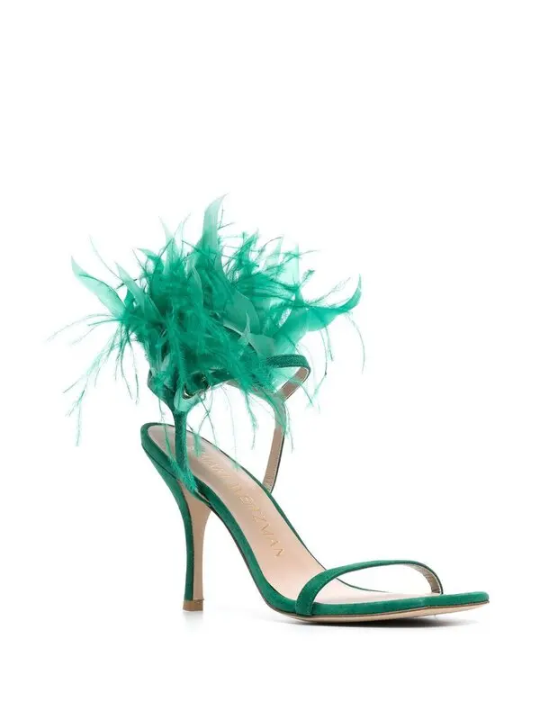 STUART WEITZMAN Plume 100mm Feather-detail Sandals - Green