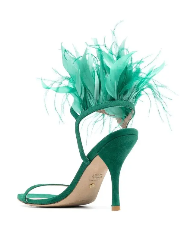 STUART WEITZMAN Plume 100mm Feather-detail Sandals - Green
