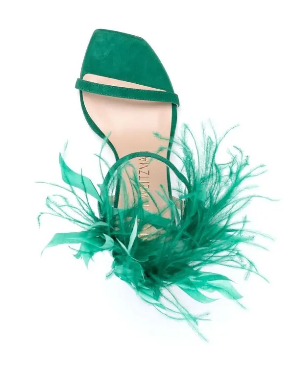 STUART WEITZMAN Plume 100mm Feather-detail Sandals - Green