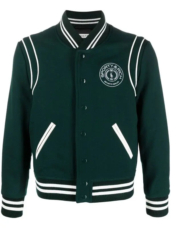 SPORTY & RICH Logo Embroidered Varsity Jacket - Green