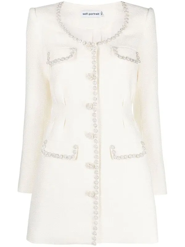 SELF-PORTRAIT Embellished Blazer Dress - Neutrals