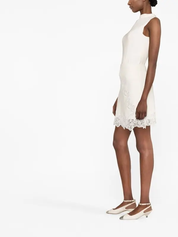 Chloé Ribbed-knit Mini Skirt With Lace Trim
