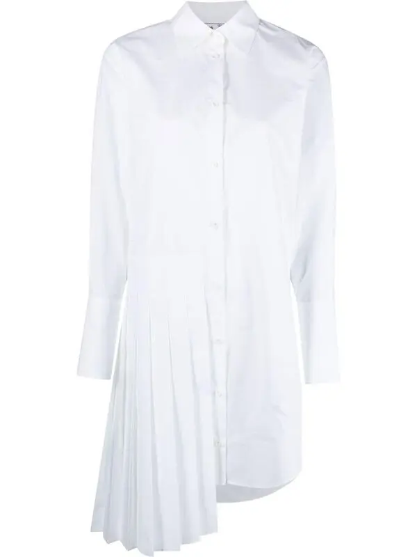Off-White Diag Plissé Cotton Shirt Dress - White