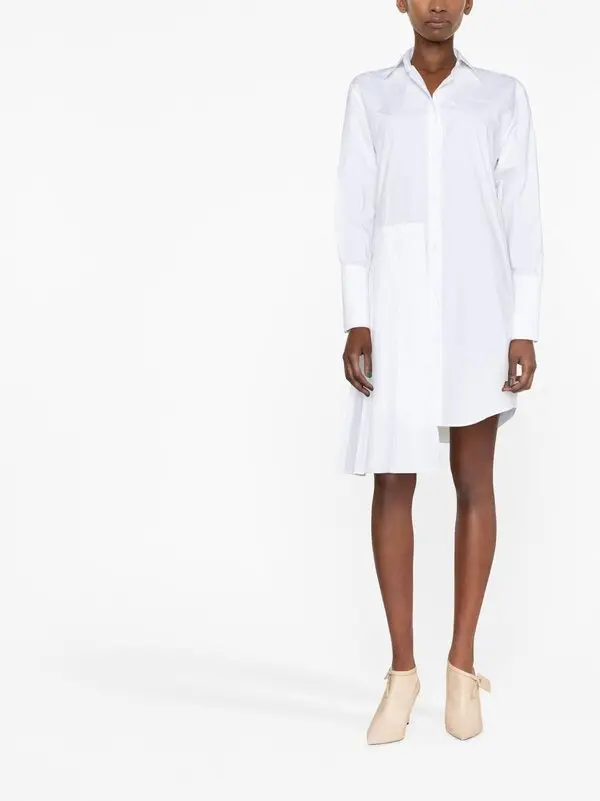 Off-White Diag Plissé Cotton Shirt Dress - White