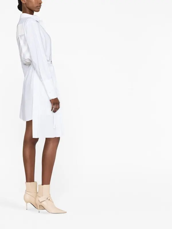 Off-White Diag Plissé Cotton Shirt Dress - White