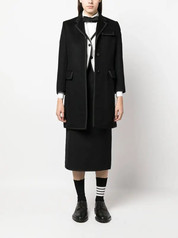 Thom Browne Long Grosgrain Ribbon-trim Coat