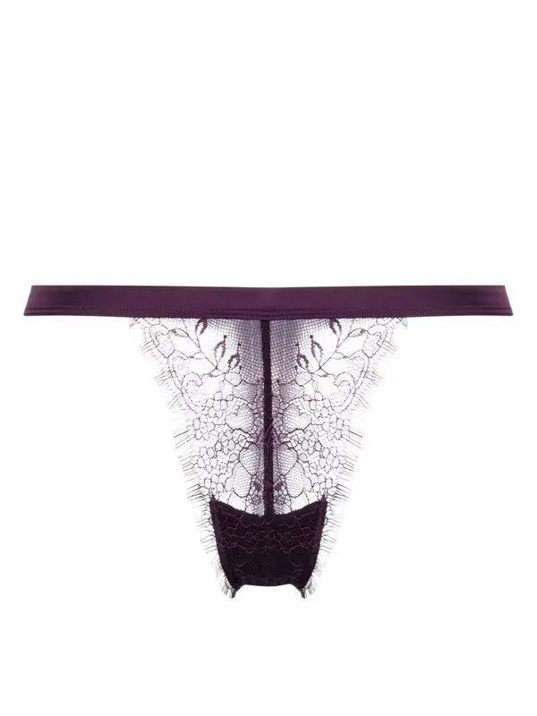 MAISON CLOSE Semi-sheer Lace Thong - Purple