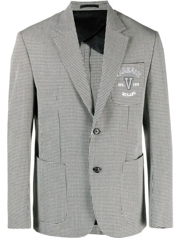 Versace Logo Embroidered Houndstooth Blazer - Black