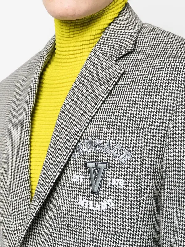 Versace Logo Embroidered Houndstooth Blazer