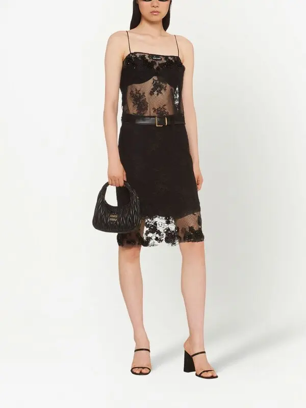Miu Miu Embroidered Lace Crop Top - Black | Editorialist
