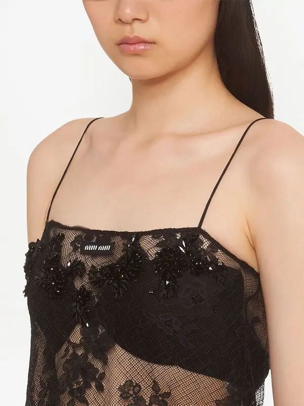 Miu Miu Embroidered Lace Crop Top - Black | Editorialist