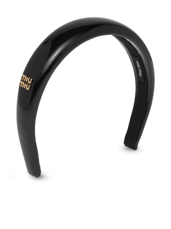 Miu Miu Logo-plaque Leather Headband - Black