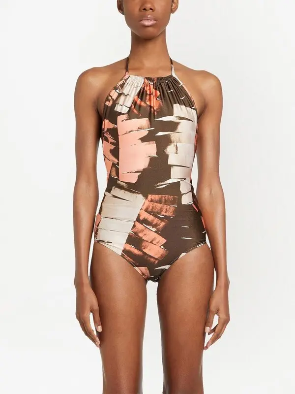 FERRAGAMO Palm-print Halterneck Swimsuit