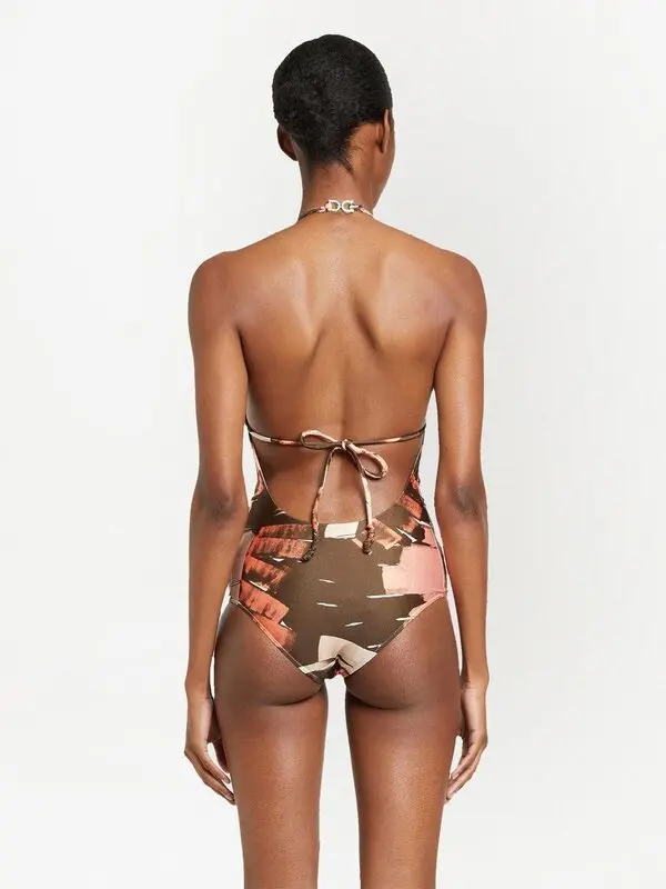 FERRAGAMO Palm-print Halterneck Swimsuit