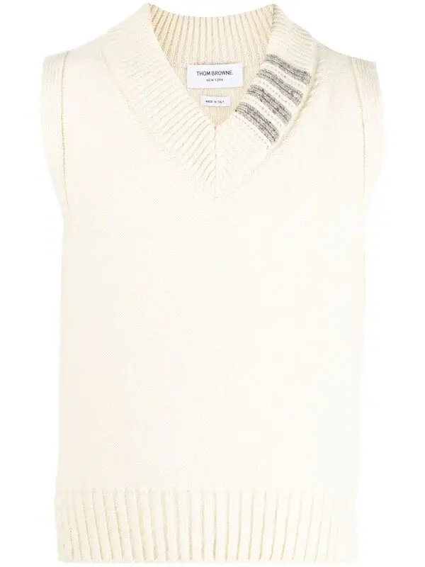 Thom Browne 4-bar Stripe Knit Vest - White