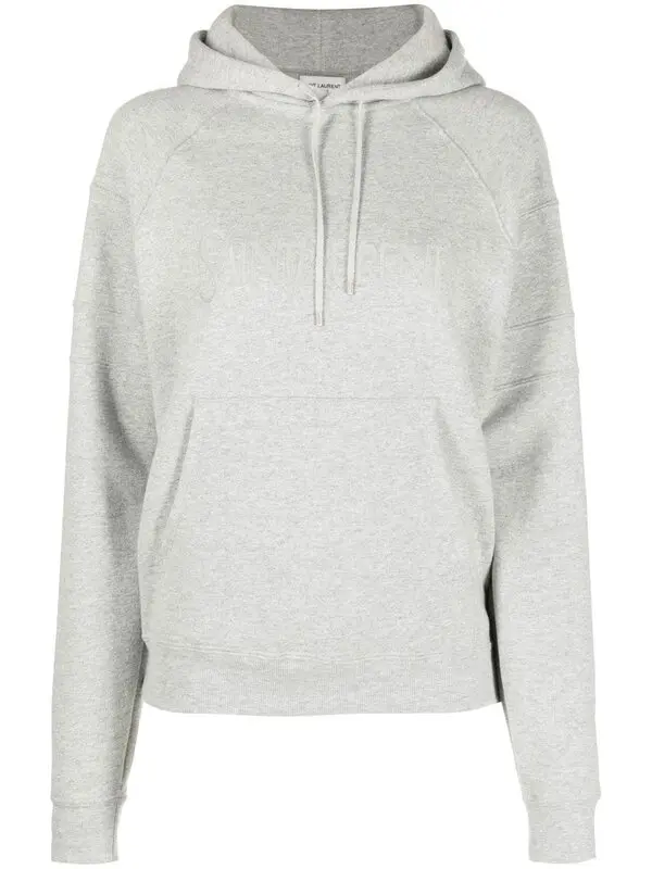 Saint Laurent Embroidered Logo Hoodie - Grey