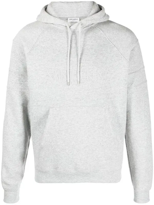 Saint Laurent Embroidered-logo Cotton Hoodie - Grey