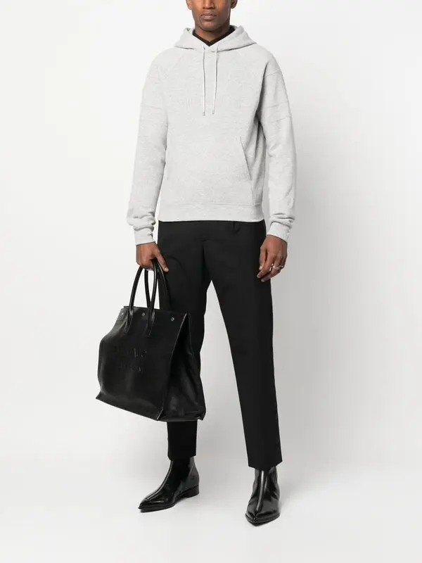 Saint Laurent Embroidered-logo Cotton Hoodie - Grey