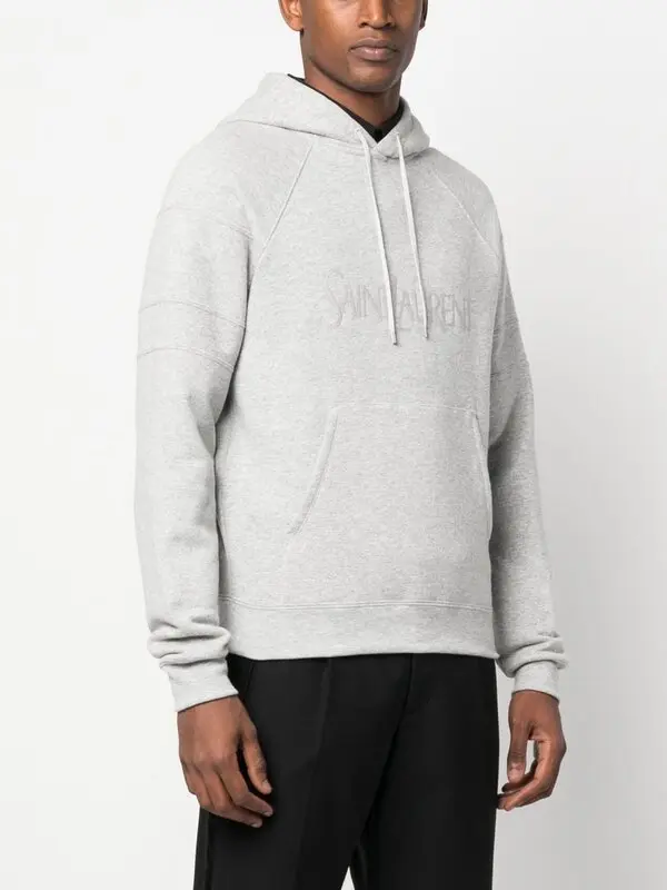 Saint Laurent Embroidered-logo Cotton Hoodie - Grey