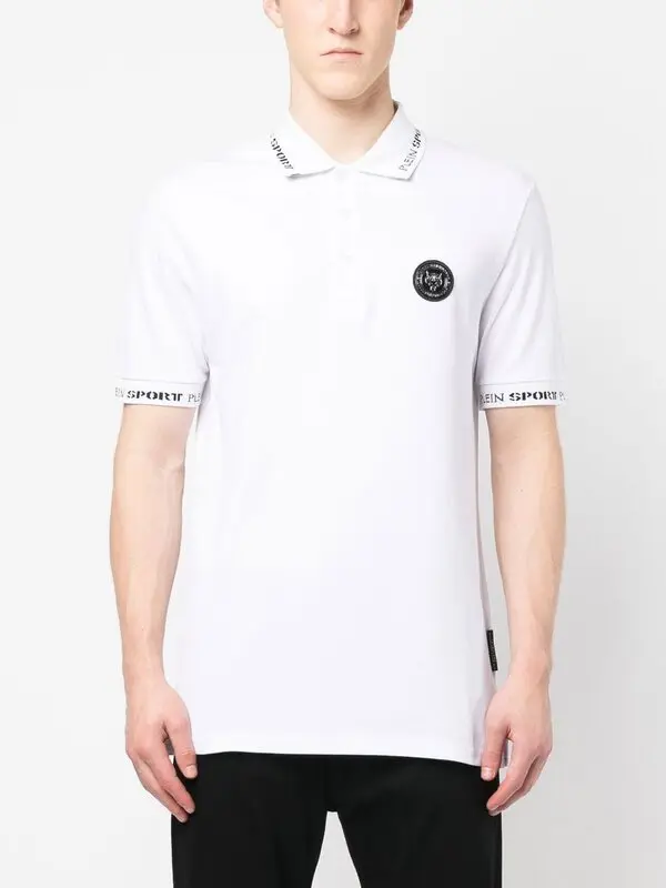 PLEIN SPORT Logo-patch Short-sleeved Polo Shirt - White