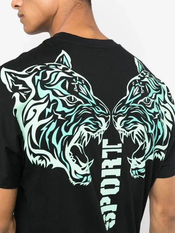 PLEIN SPORT Tiger-print Short-sleeved T-shirt - Black