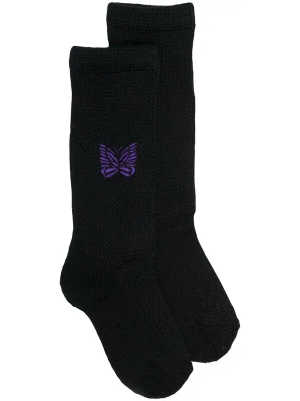 Needles Embroidered Butterfly Ankle Socks - Black