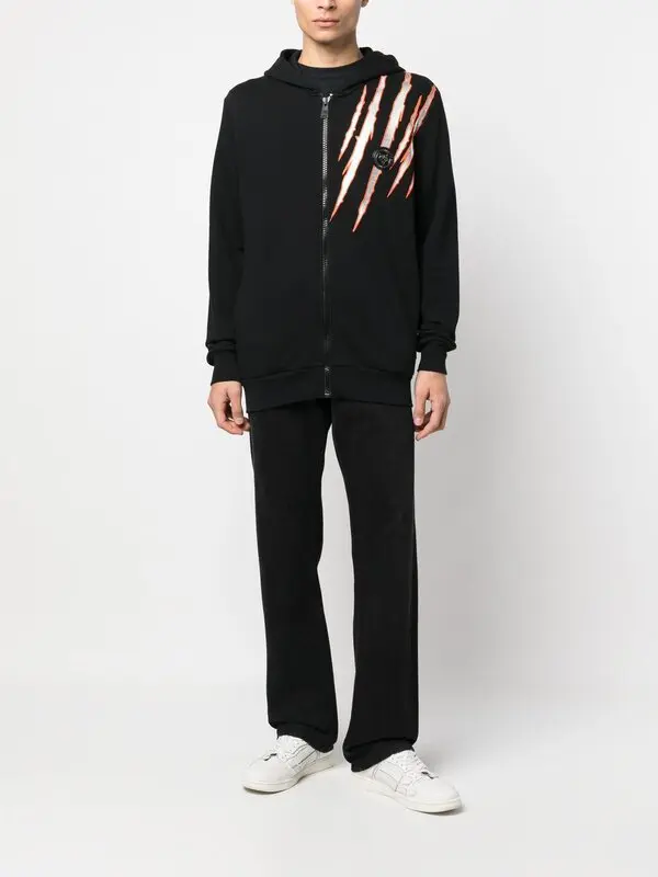 PLEIN SPORT Scratch-print Long-sleeved Hoodie - Black
