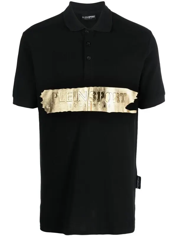 PLEIN SPORT Logo-print Short-sleeved Polo Shirt - Black