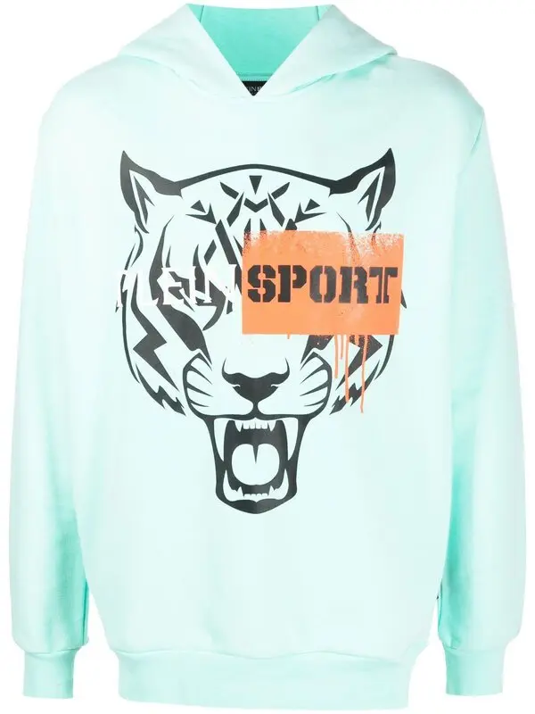 PLEIN SPORT Tiger-motif Long-sleeved Hoodie - Green