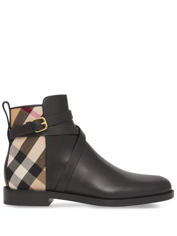 Burberry House Check Leather Ankle Boots