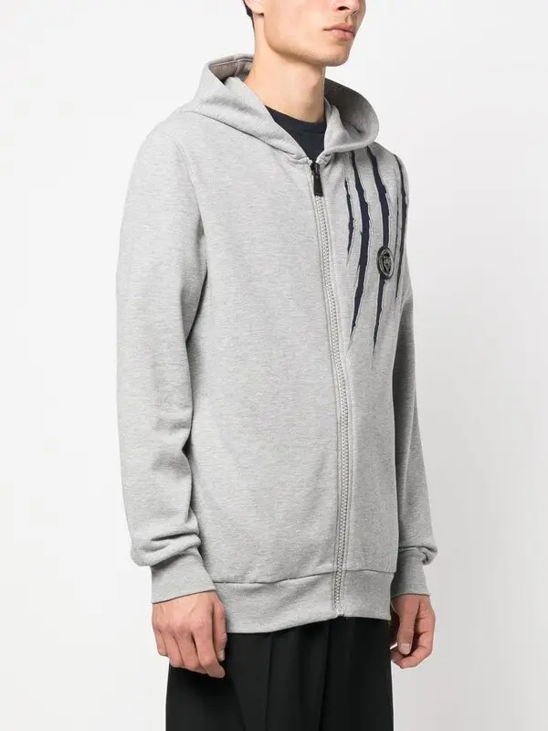 PLEIN SPORT Scratch-print Zipped Hoodie - Grey